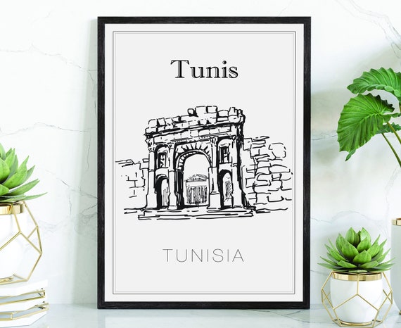 Hand Drawn Poster Tunis Travel Poster Tunisia Poster Wall | Etsy