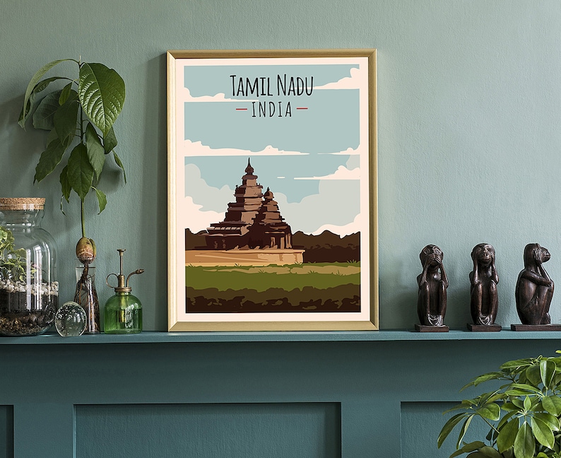 Retro Style Travel Poster India Tamil Nadu Vintage Rustic - Etsy