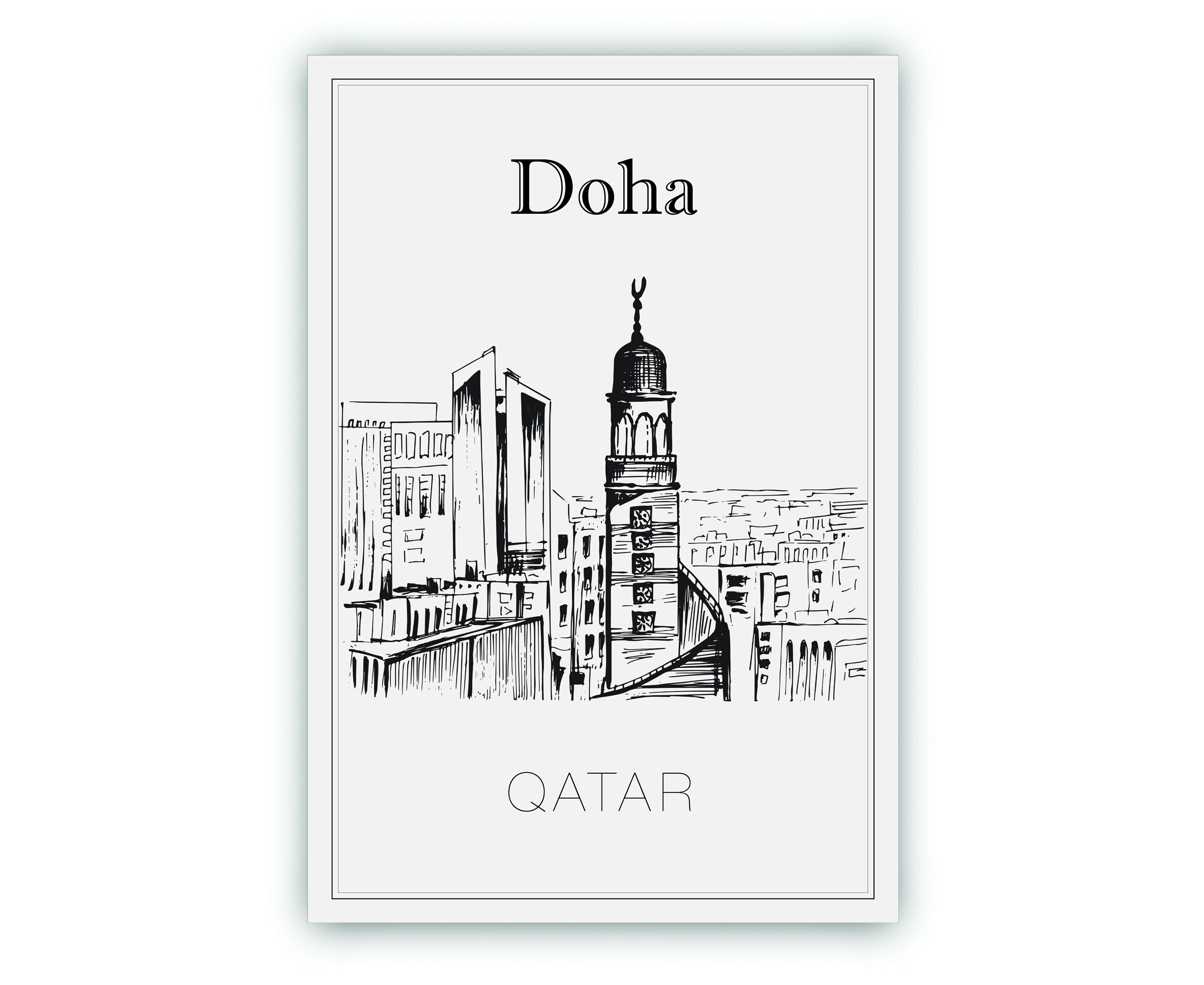 Hand Drawn Poster, Doha Travel Poster, Qatar Doha Poster Wall Art, Doha ...