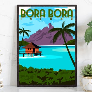 BORA BORA Travel Poster, Bora Bora Island Cityscape and Landmark Poster ...