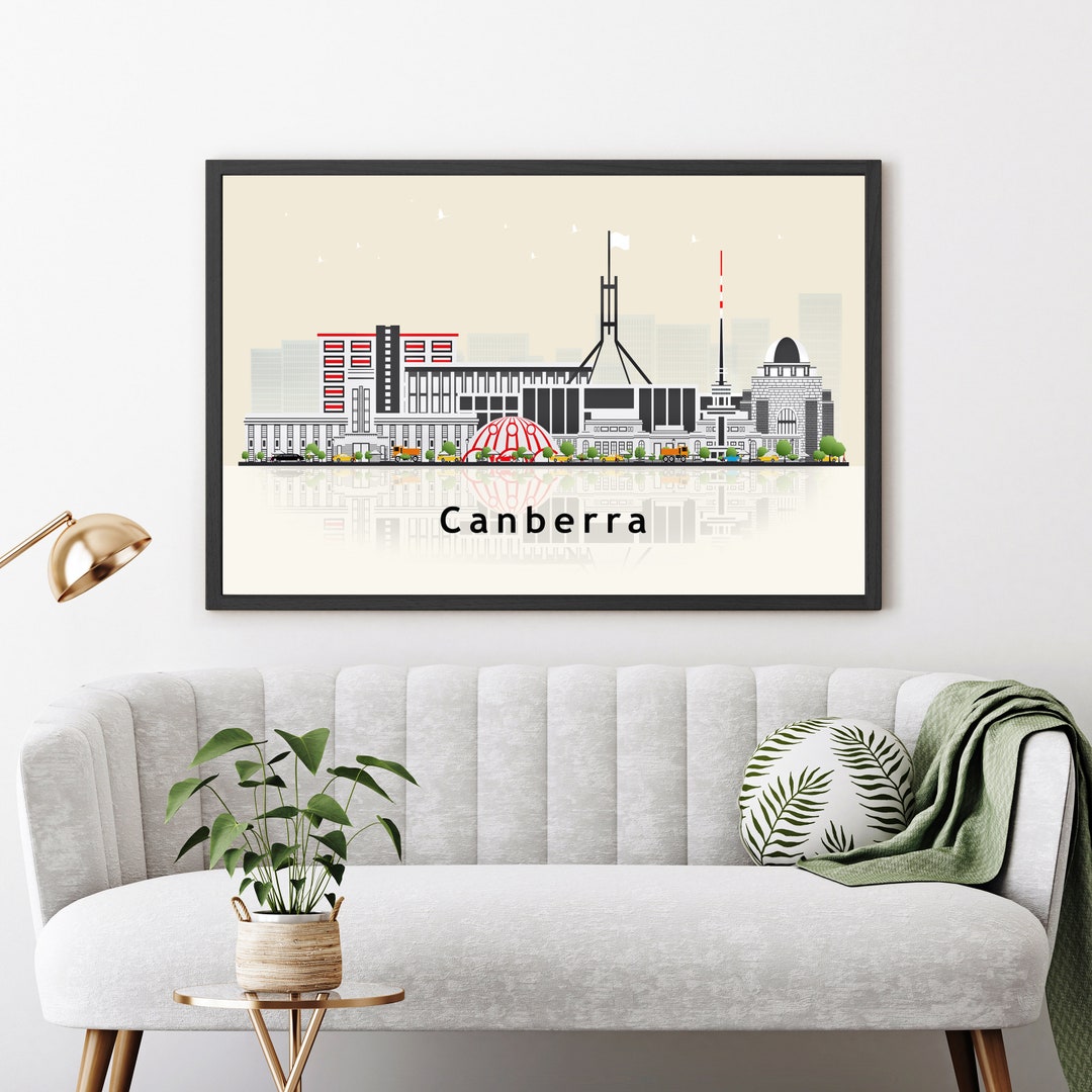 CANBERRA AUSTRALIA Illustration Skyline Poster, Modern Skyline ...