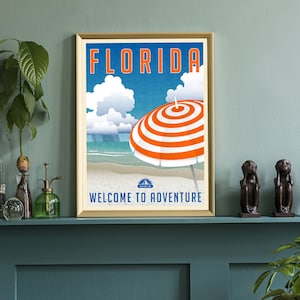 FLORIDA Retro Style Travel Poster, Florida Vintage Rustic Poster Print ...