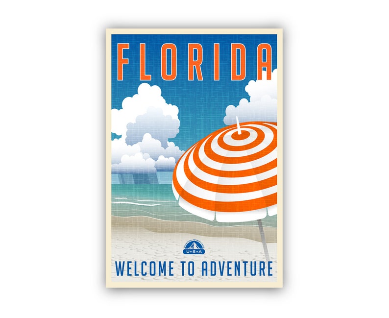 FLORIDA Retro Style Travel Poster Florida Vintage Rustic - Etsy
