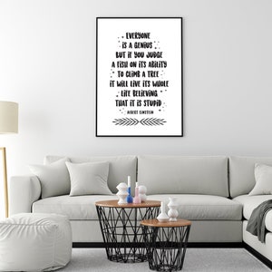 Everybody is a Genius, Albert Einstein Quote Poster Print, Dorm Room ...
