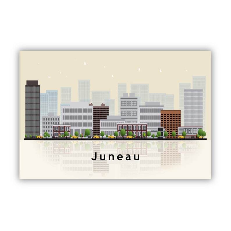 JUNEAU ALASKA Illustration Skyline Poster, Alaska State Modern Skyline ...