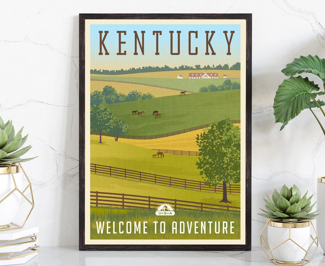 Retro Style Travel Poster, Kentucky Vintage Rustic Poster Print, Home ...