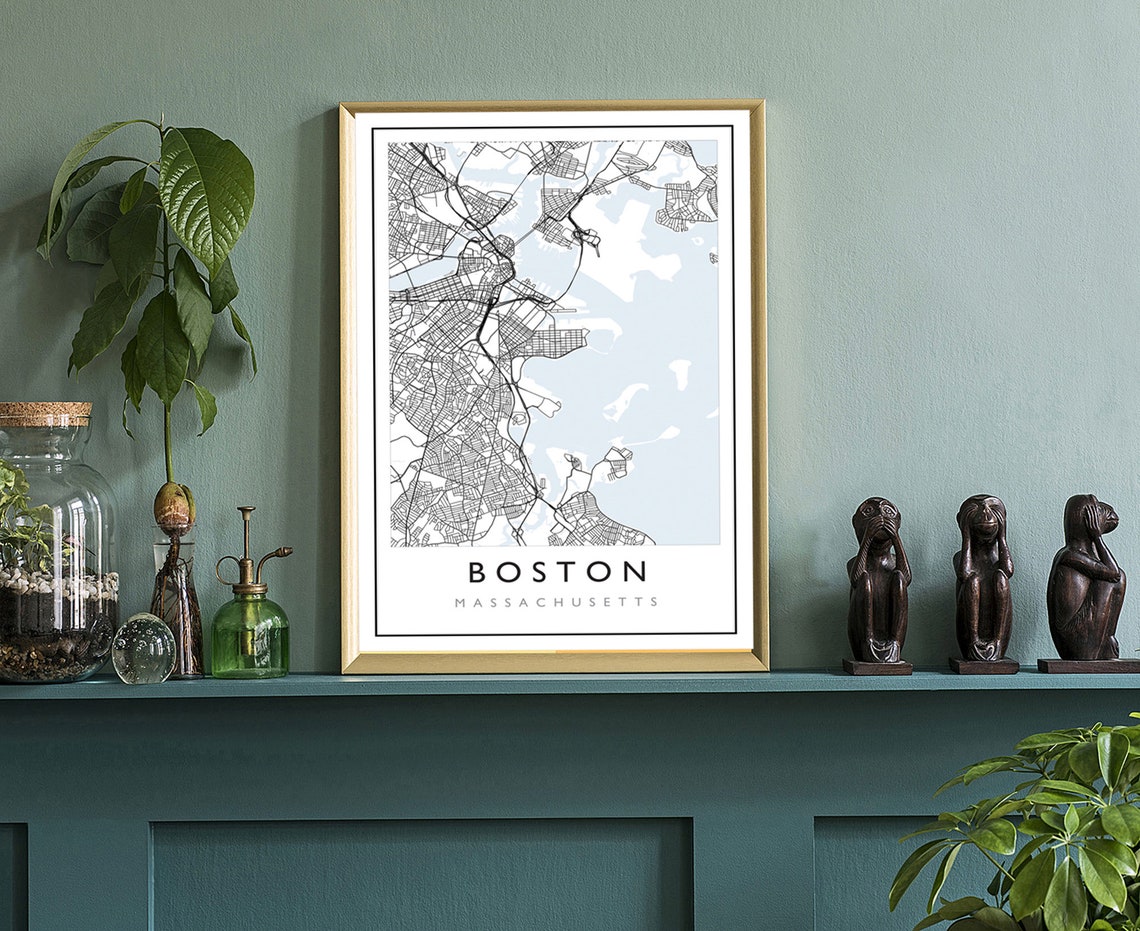 Boston Map Boston City Road Map Poster Boston Massachusetts - Etsy