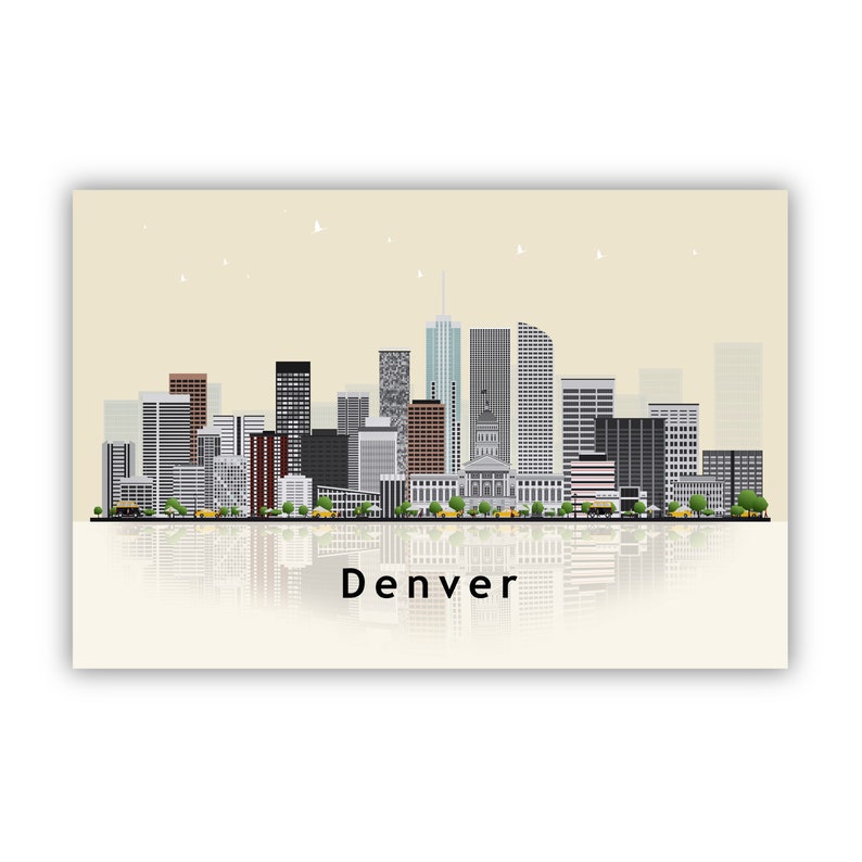 DENVER COLORADO Illustration Skyline Poster, Colorado State Modern ...