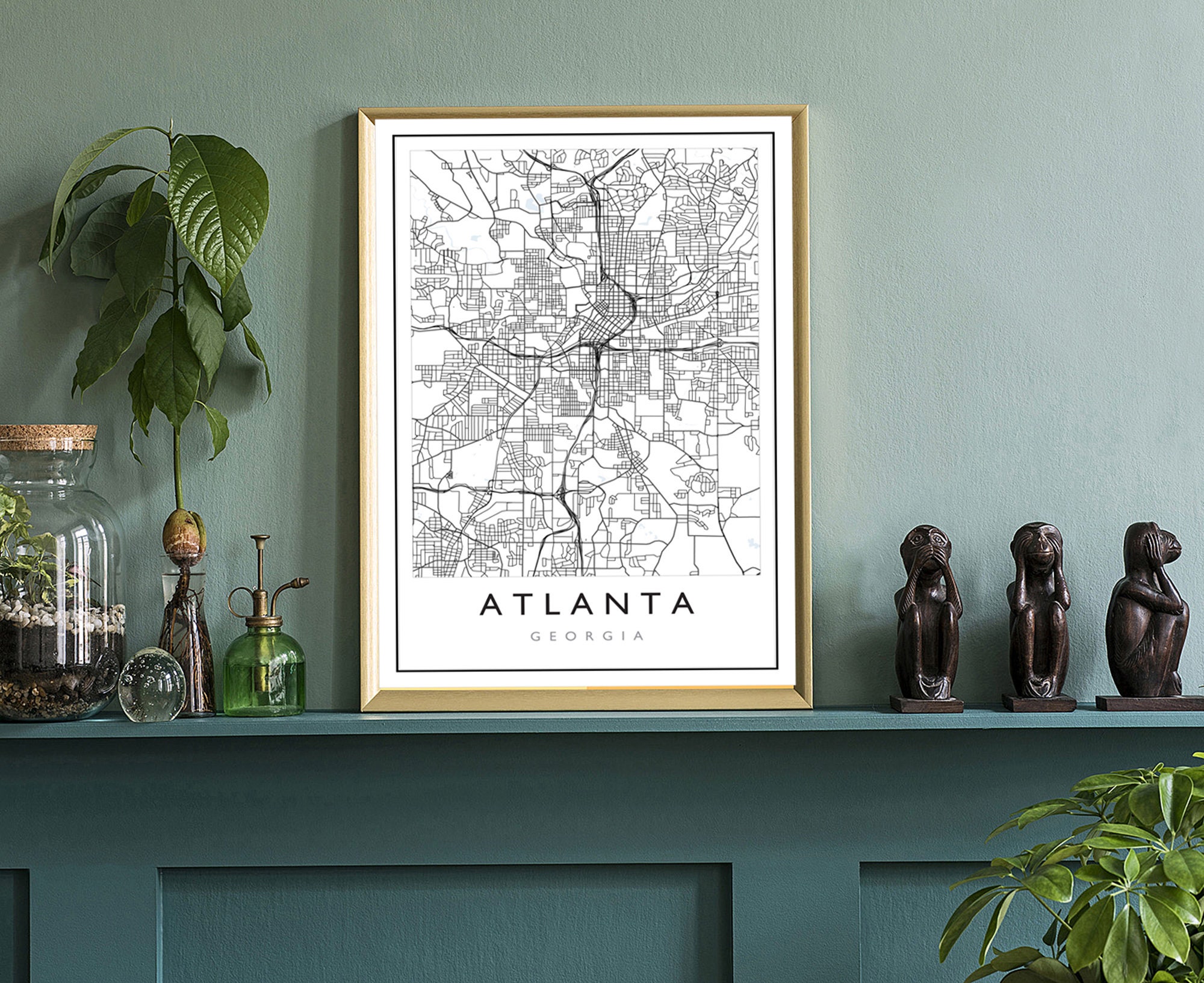 Atlanta Map Atlanta City Road Map Poster Atlanta Georgia - Etsy