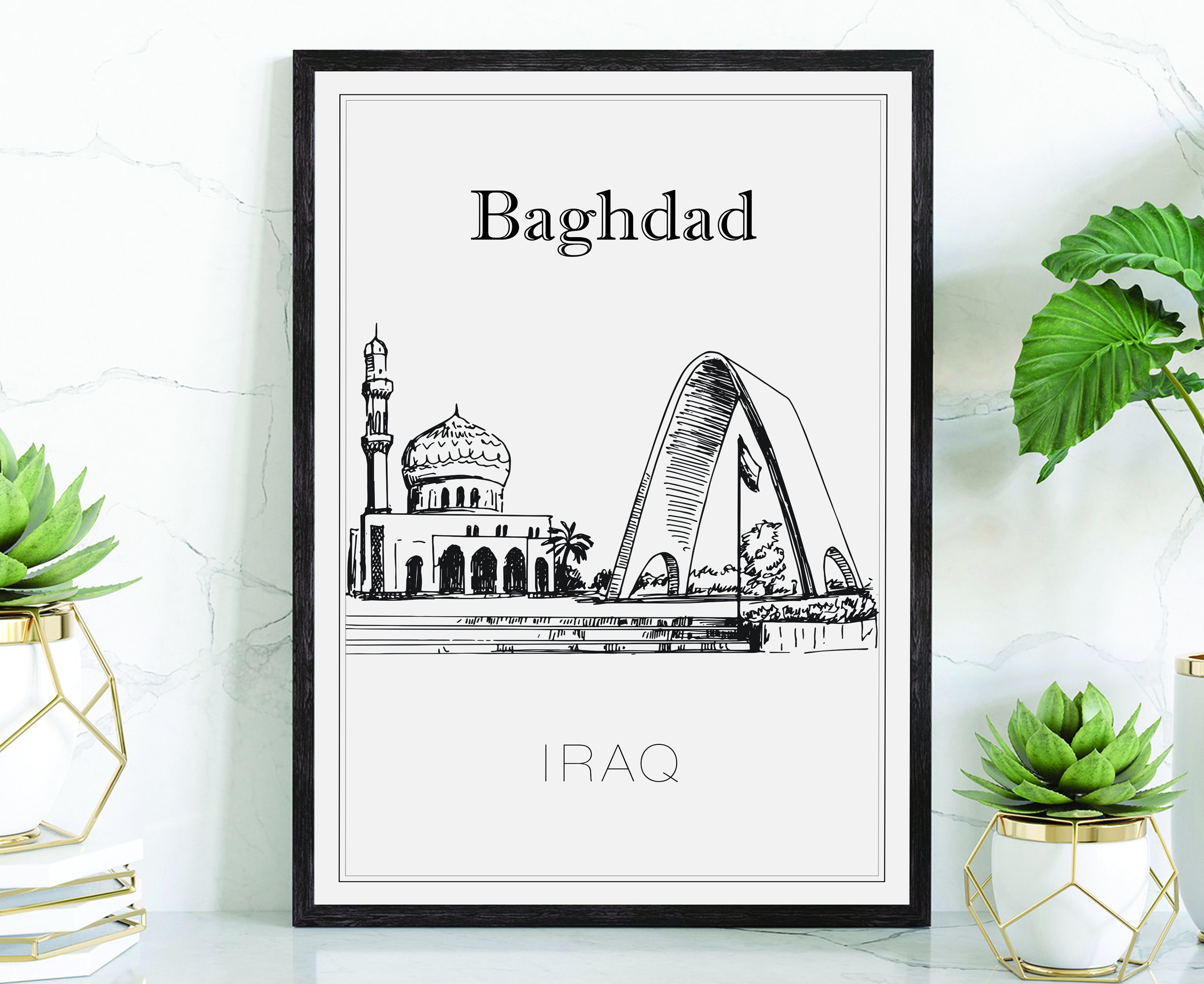 Hand Drawn Poster Baghdad Travel Poster Iraq Poster Wall - Etsy