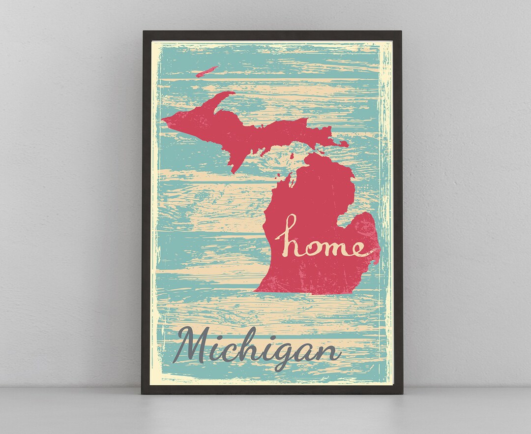 Retro Style Travel Poster, Michigan Vintage State Poster Printing, Home ...