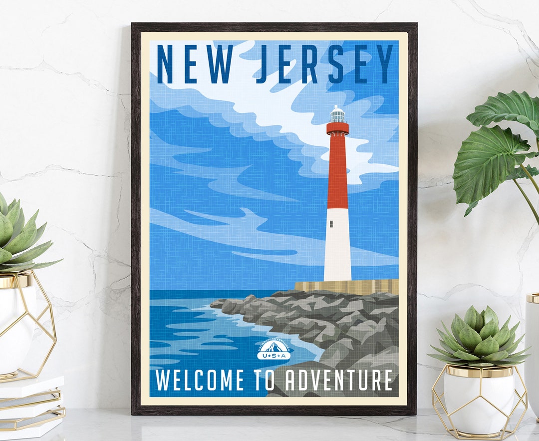 Retro Style Travel Poster, New Jersey Vintage Rustic Poster Print, Home ...