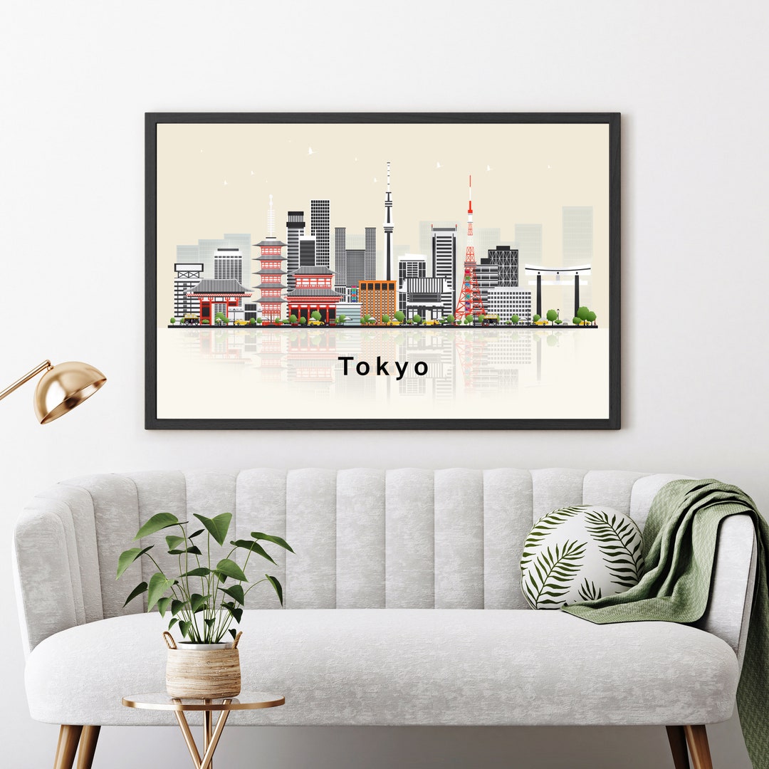 TOKYO JAPAN Illustration Skyline Poster, Modern Skyline Cityscape ...