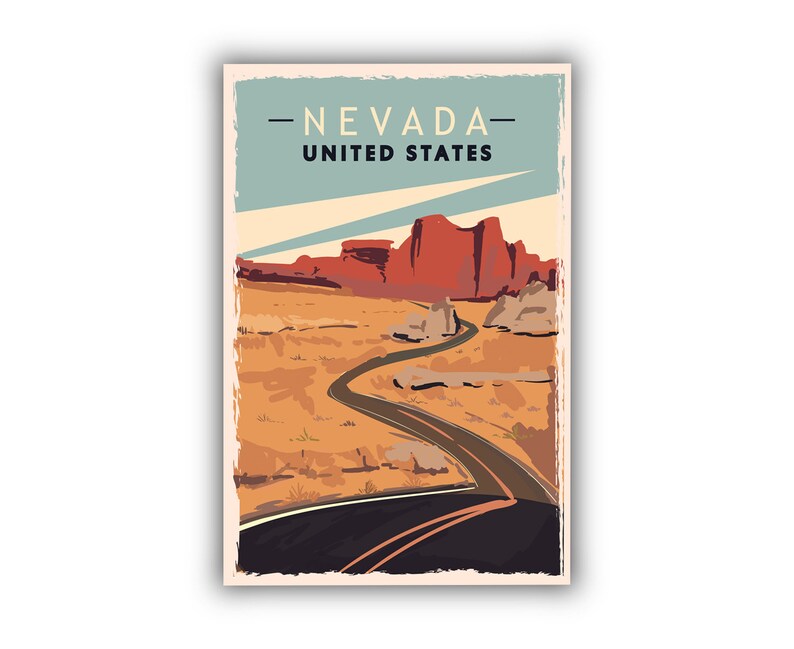 Retro Style Travel Poster, Nevada Vintage Rustic Poster Print, Home ...