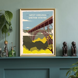 Retro Style Travel Poster, West Virginia Vintage Rustic Poster Print ...