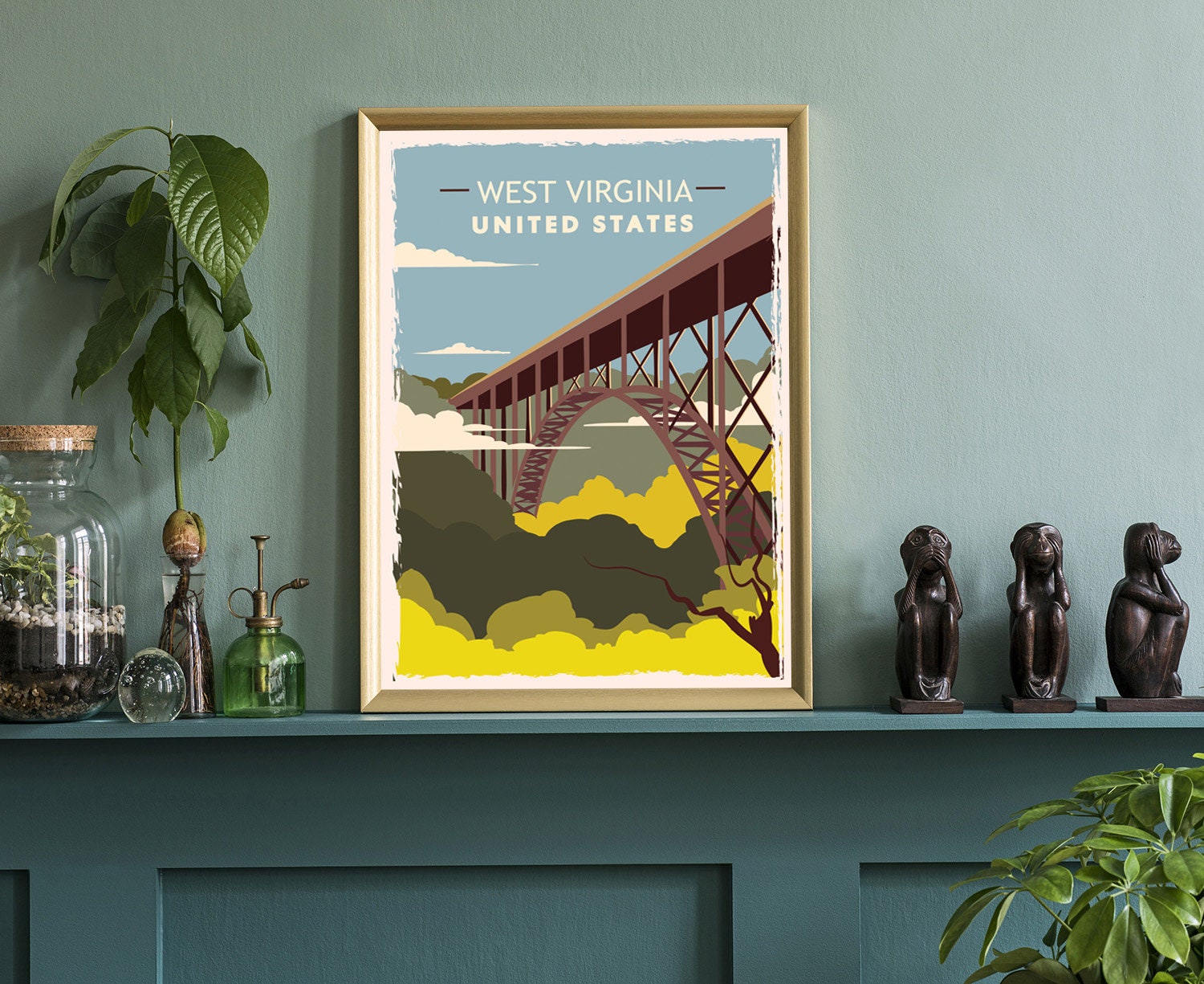 Retro Style Travel Poster, West Virginia Vintage Rustic Poster Print ...