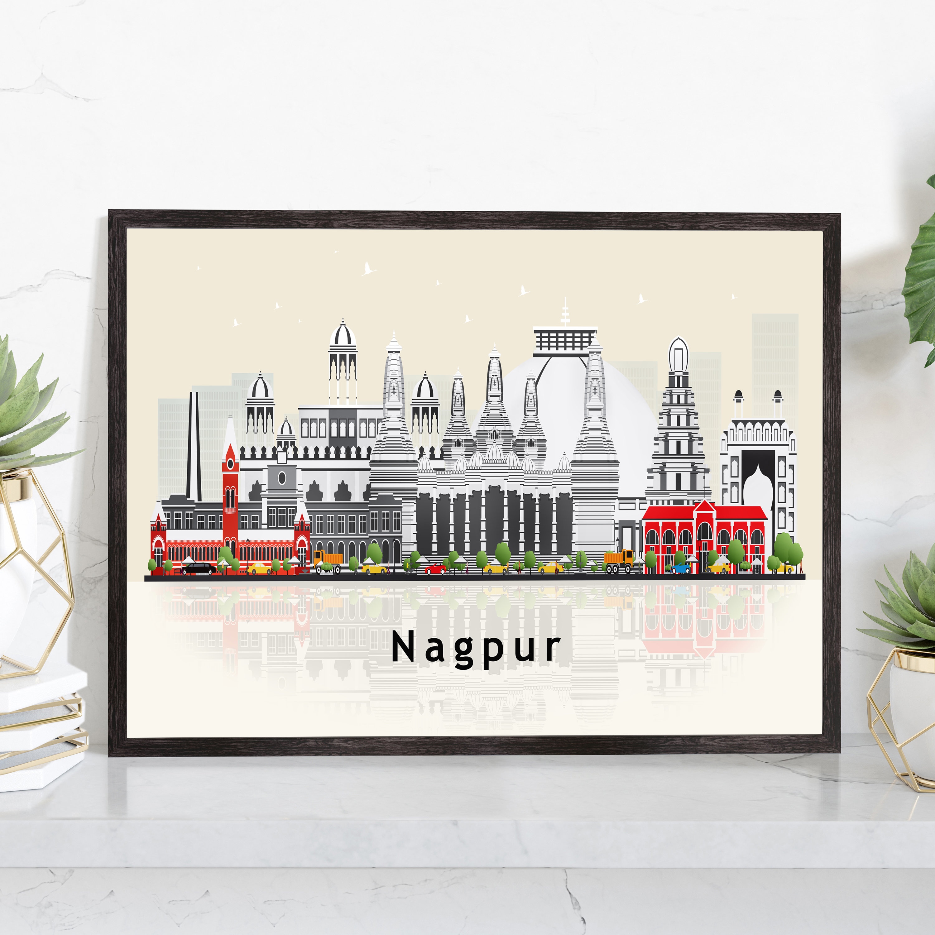 NAGPUR INDIA Illustration Skyline Poster, Modern Skyline Cityscape ...