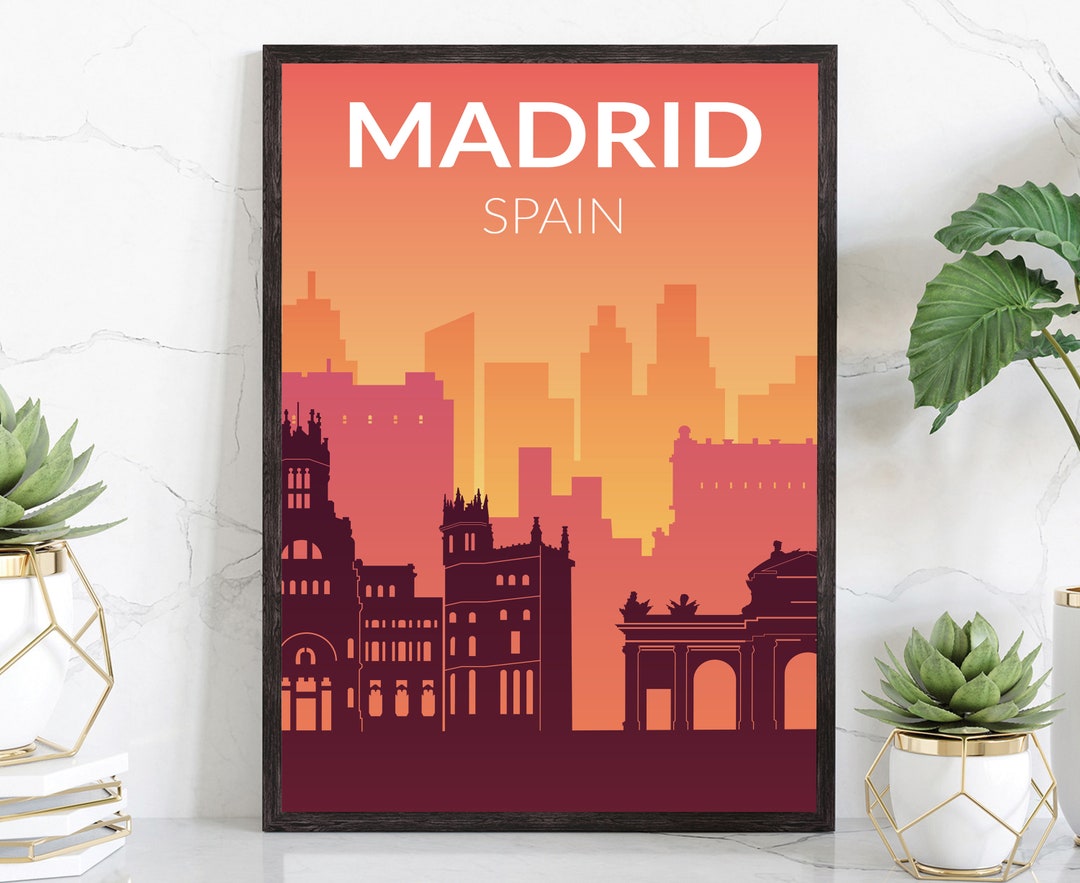 Solid Color World City Poster, Spain Madrid Solid Color Modern Poster ...