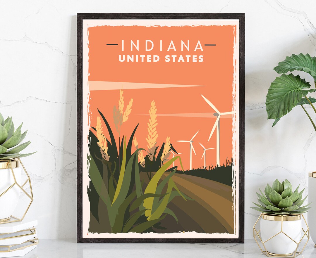 Retro Style Travel Poster, Indiana Vintage Rustic Poster Print, Home ...