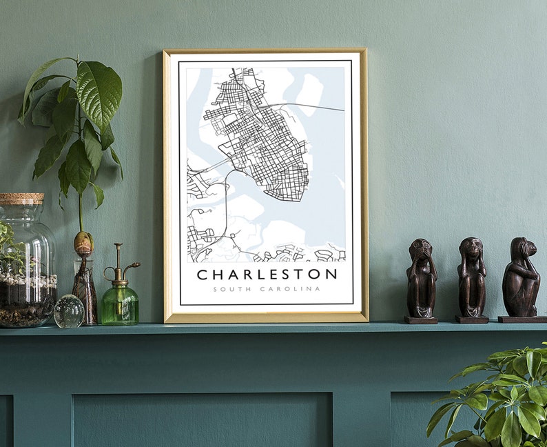 Charleston City Map States Road Map Poster Charleston South - Etsy