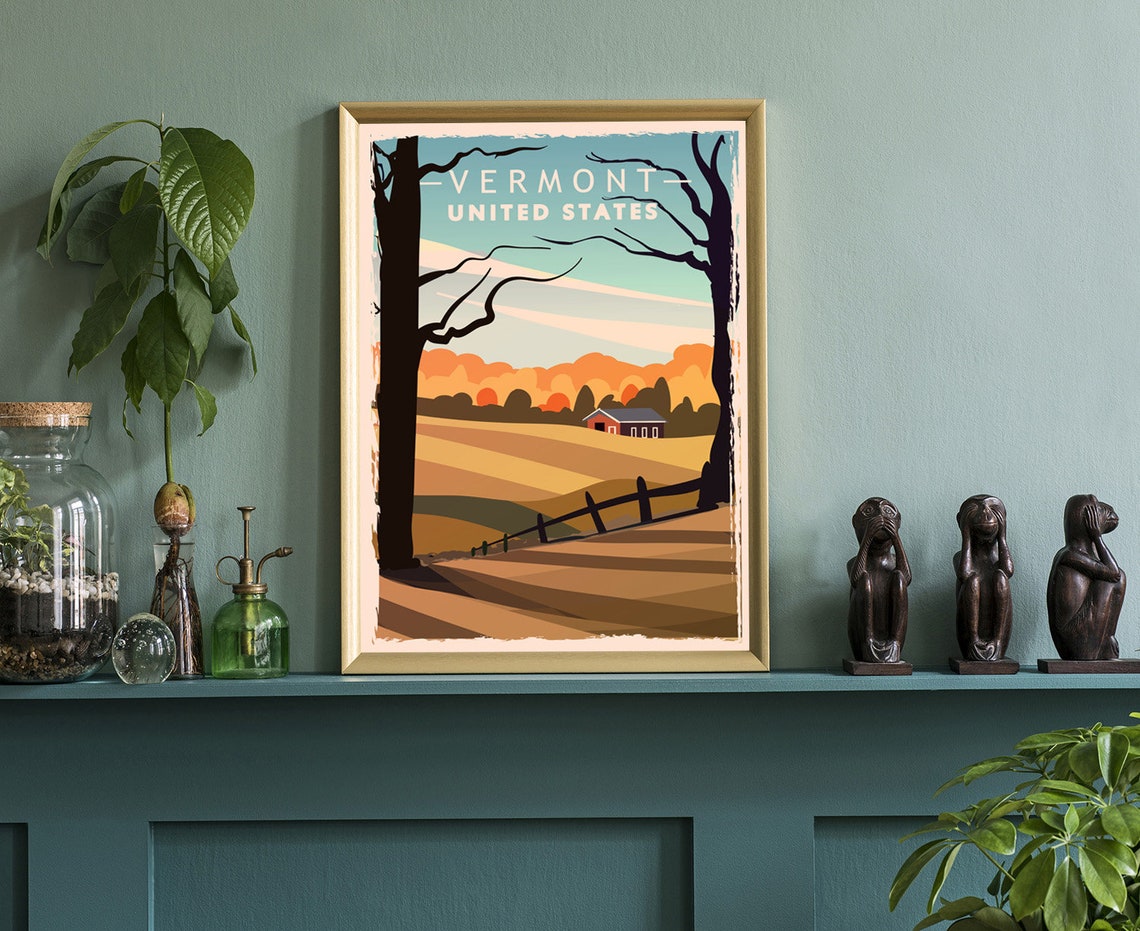 Retro Style Travel Poster Vermont Vintage Rustic Poster | Etsy