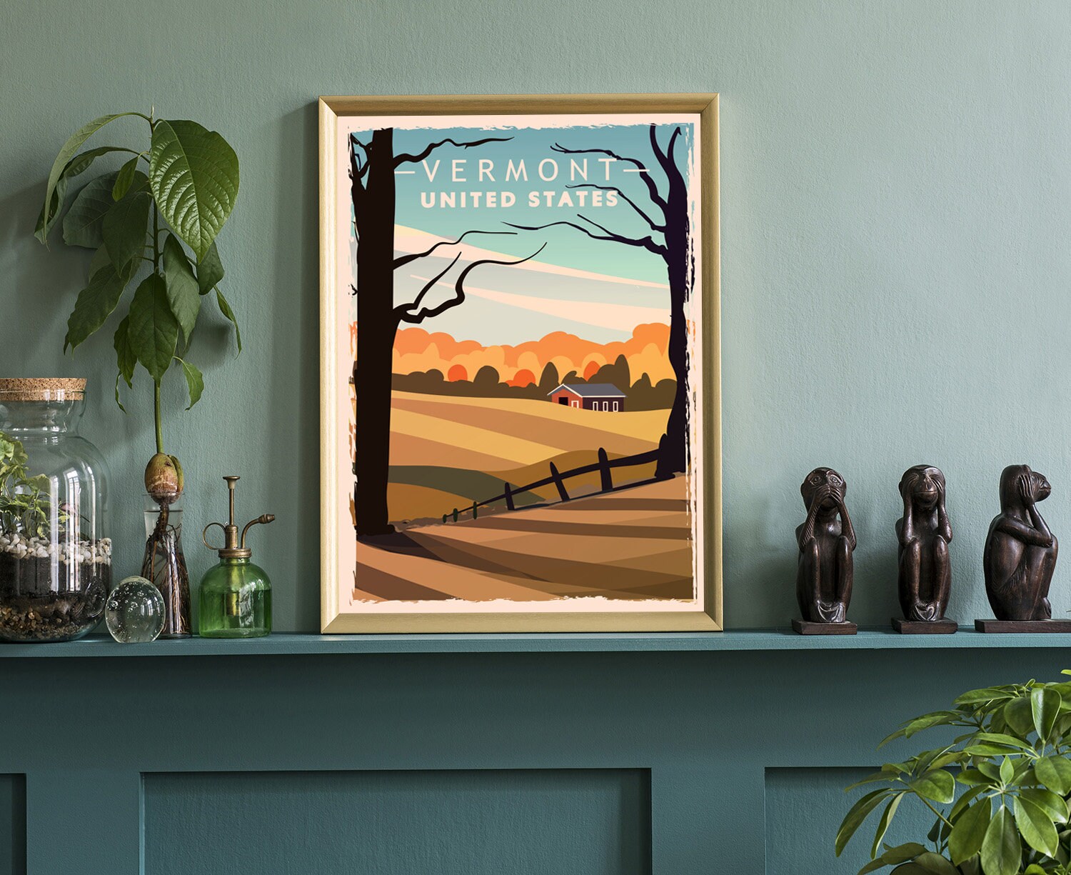 Retro Style Travel Poster Vermont Vintage Rustic Poster | Etsy