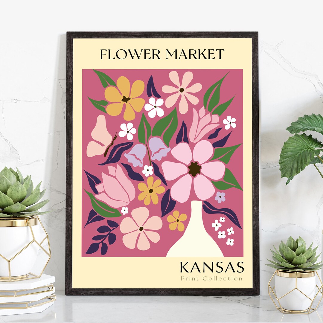 Kansas State Flower Print, USA States Poster, Kansas Flower Market ...