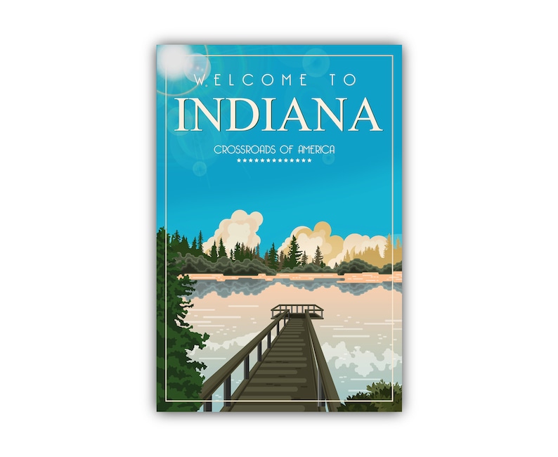 INDIANA Retro Style Travel Poster, Indiana Vintage Rustic Poster, Home ...