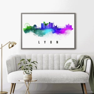 LYON - FRANCE Poster, Skyline Poster Cityscape and Landmark Lyon ...