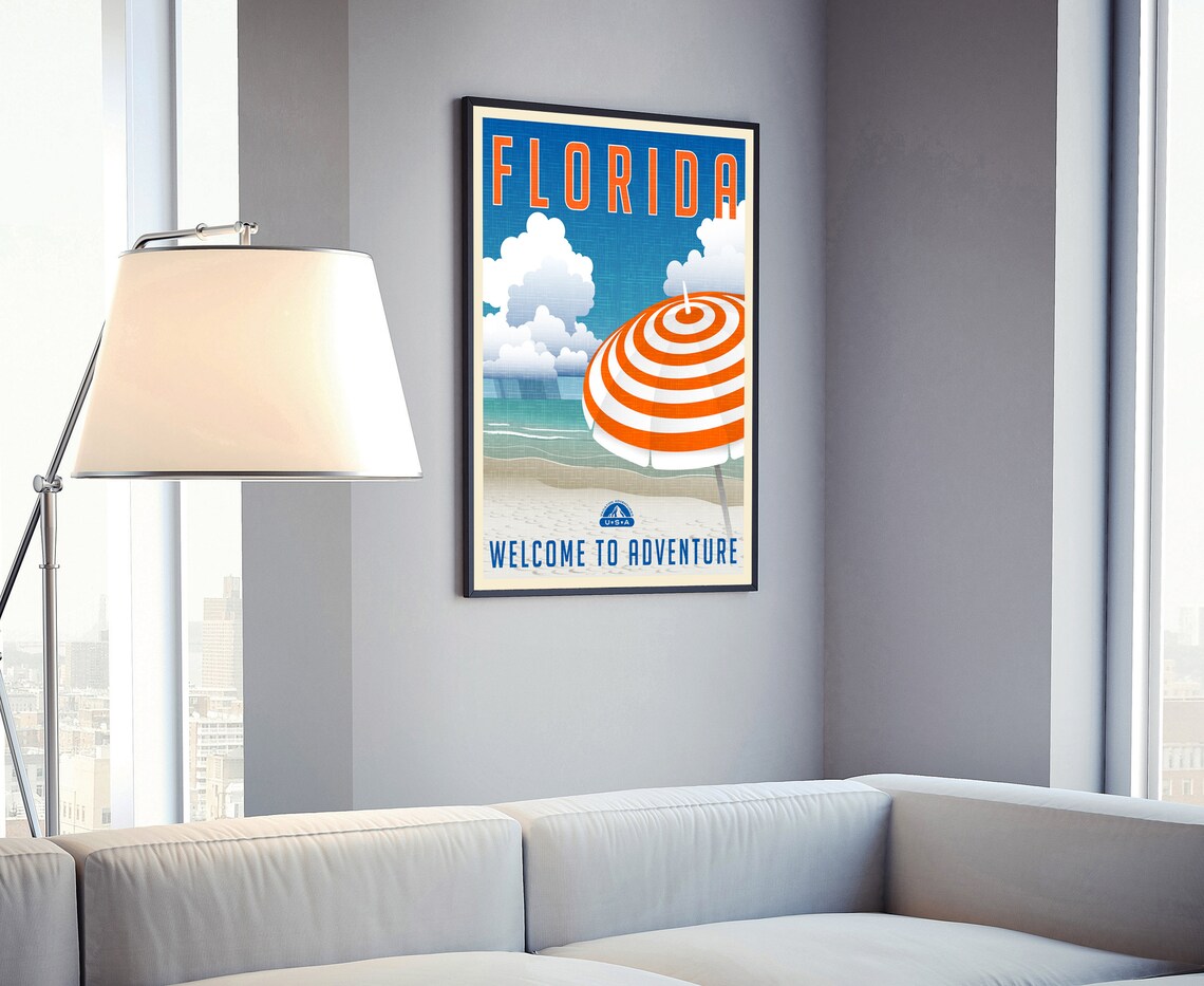 FLORIDA Retro Style Travel Poster Florida Vintage Rustic - Etsy