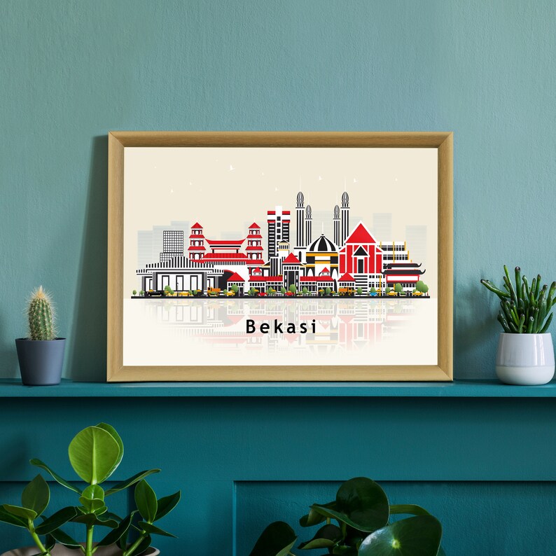 BEKASI INDONESIA Illustration Skyline Poster, Modern Skyline Cityscape ...