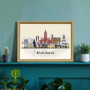RISHIKESH INDIA Illustration Skyline Poster, Modern Skyline Cityscape ...