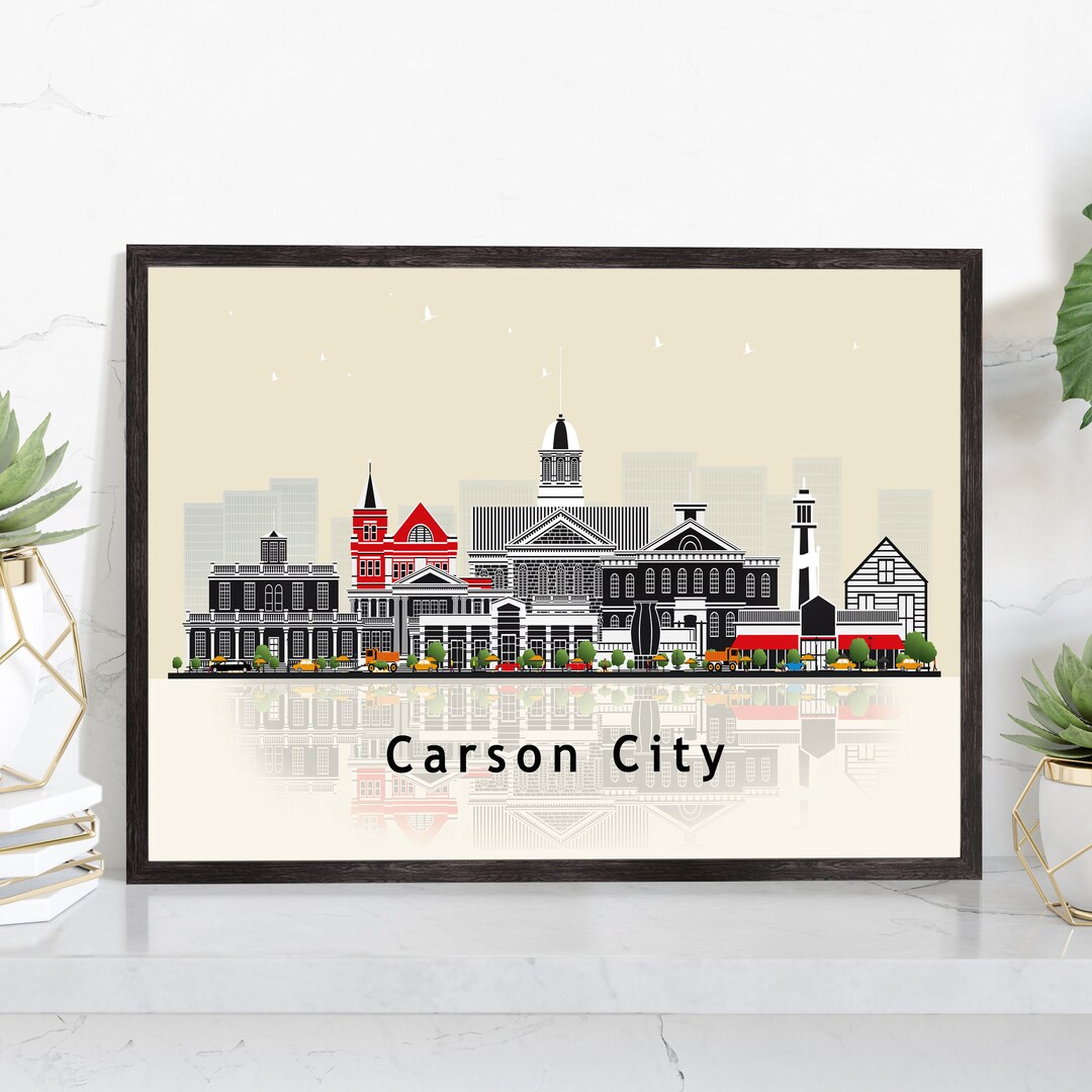 CARSON CITY NEVADA Illustration Skyline Poster, Nevada State Modern ...