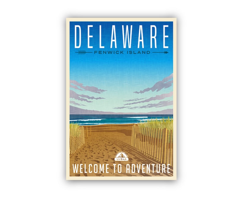 Retro Style Travel Poster, Delaware Vintage Rustic Poster Print, Home ...