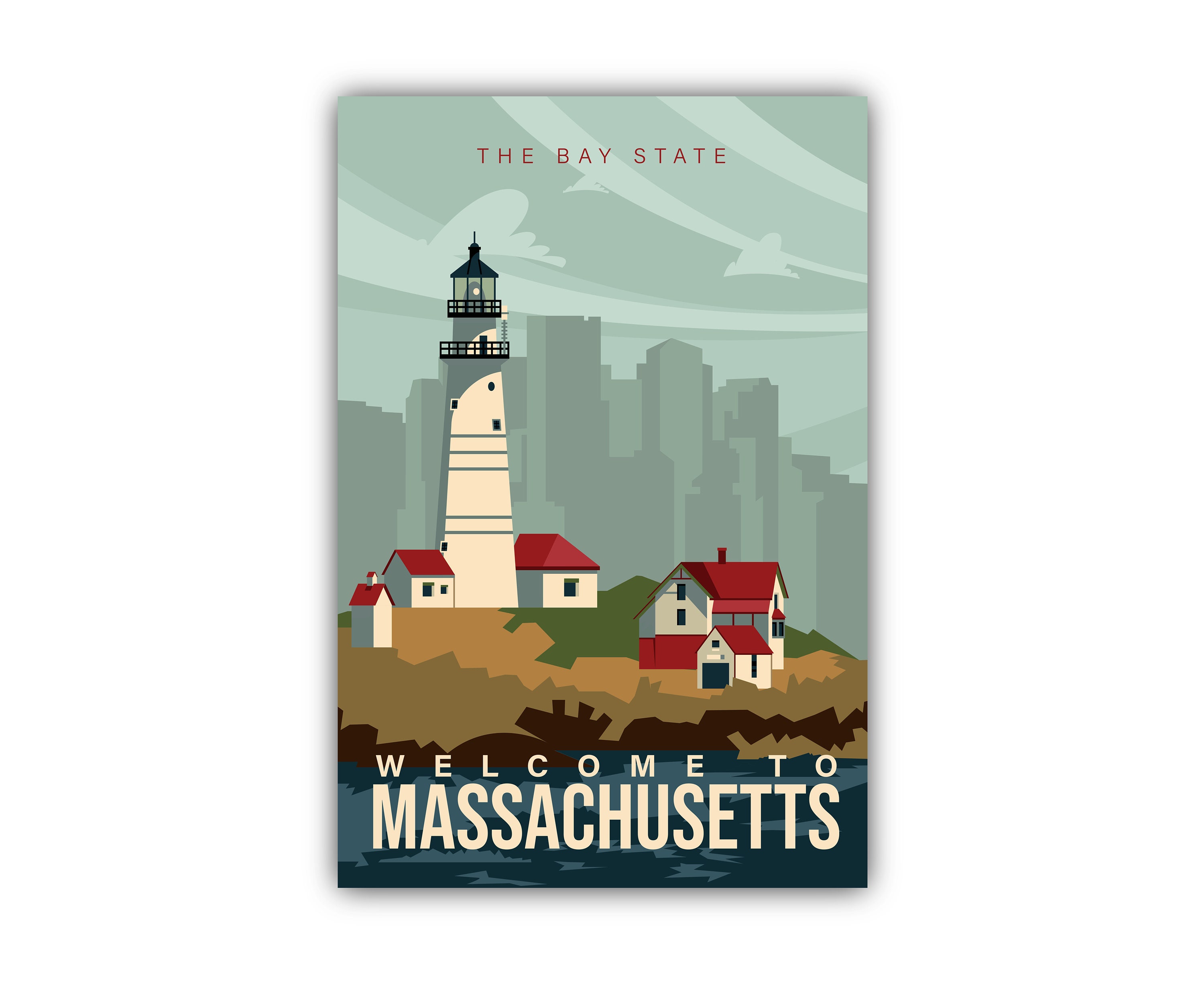 MASSACHUSETTS Retro Style Travel Poster Massachusetts Vintage - Etsy