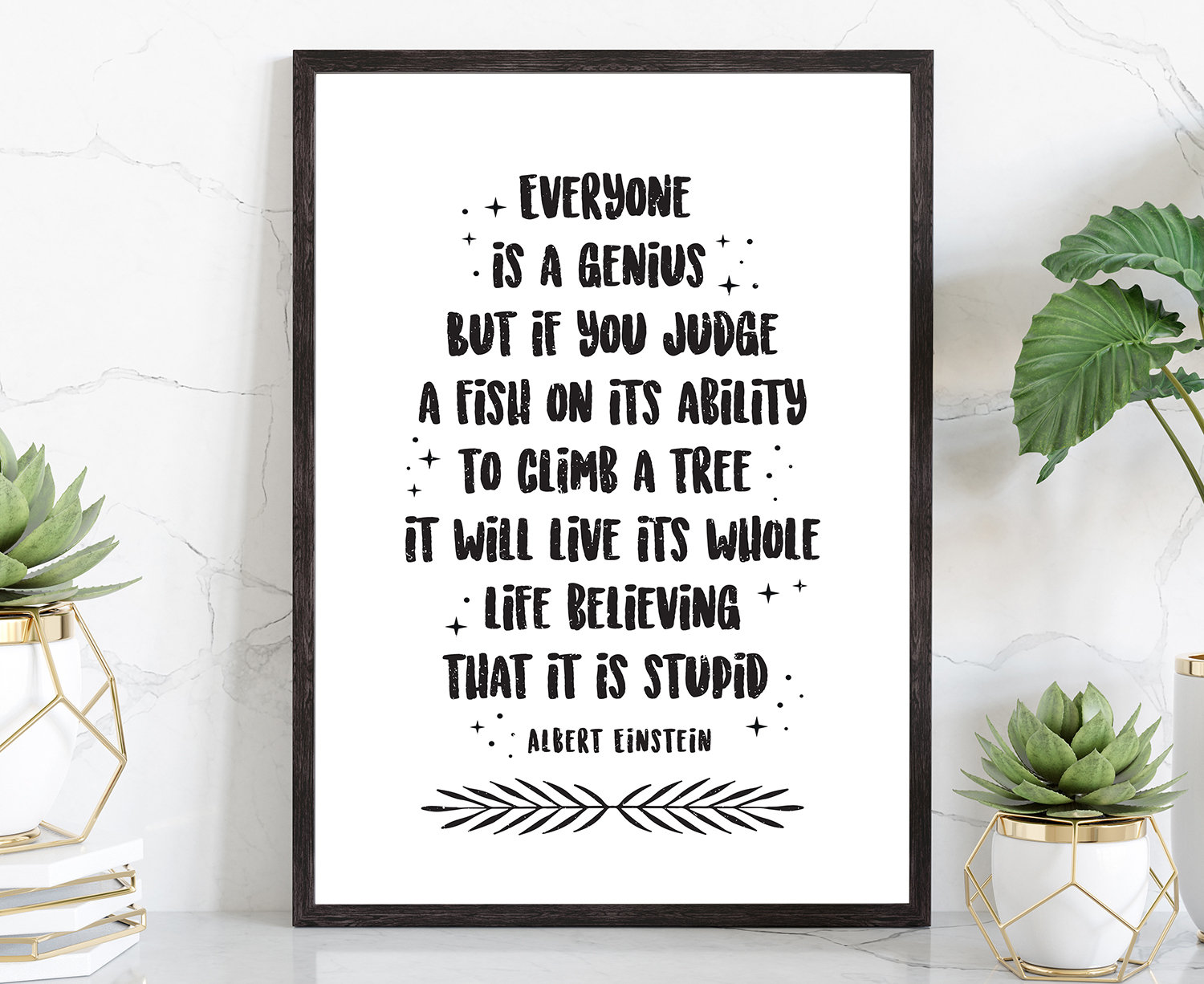 Everybody is a Genius, Albert Einstein Quote Poster Print, Dorm Room ...