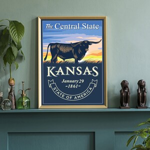United States Poster, Kansas State Poster Print, Kansas State Emblem ...