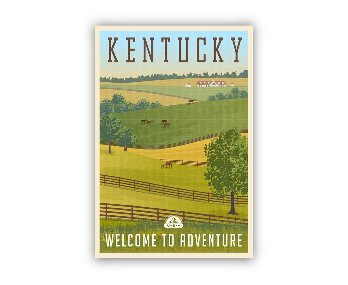 Retro Style Travel Poster Kentucky Vintage Rustic Poster - Etsy