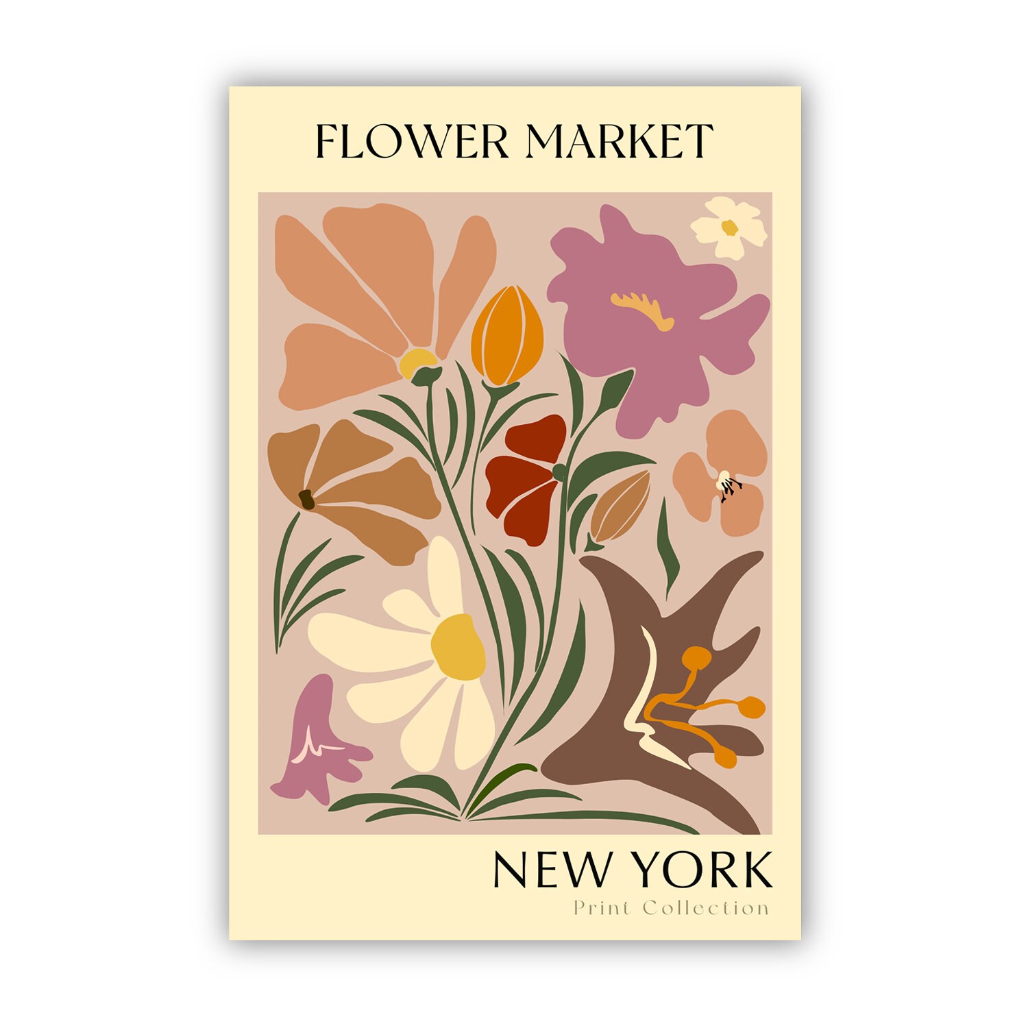 New York State Flower Print, USA States Poster, New York Flower Market ...
