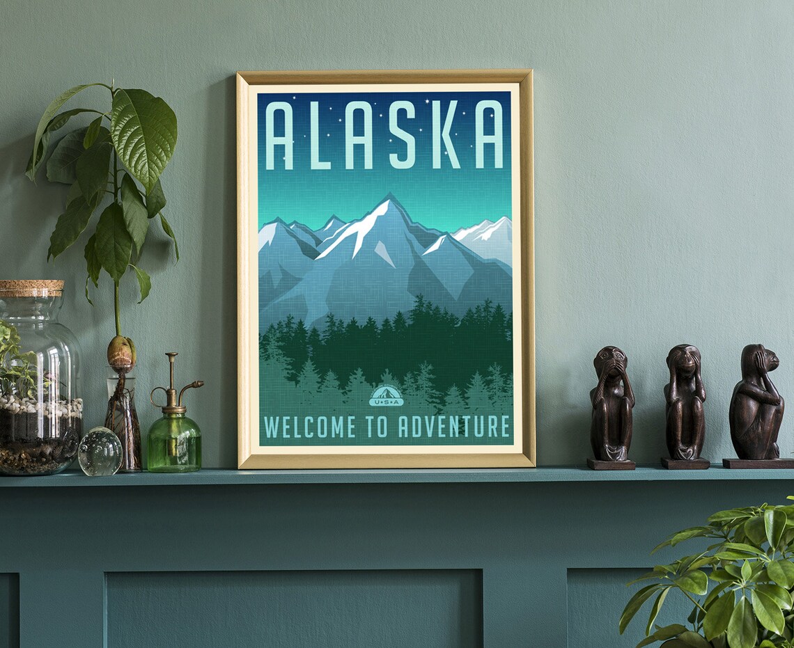 Retro Style Travel Poster Alaska Vintage Rustic Poster Print - Etsy