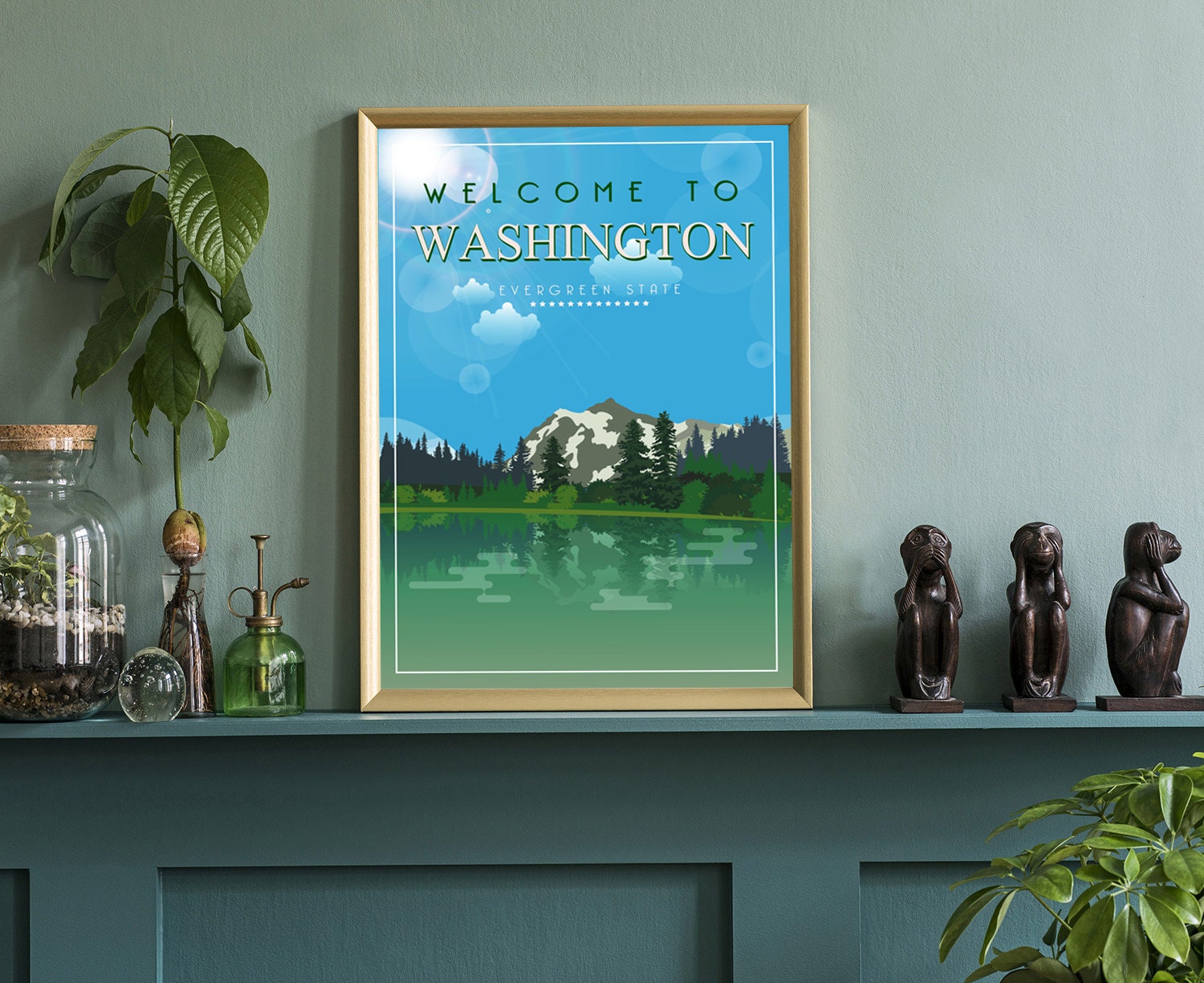 Retro Style Travel Poster Washington Vintage Rustic Poster | Etsy