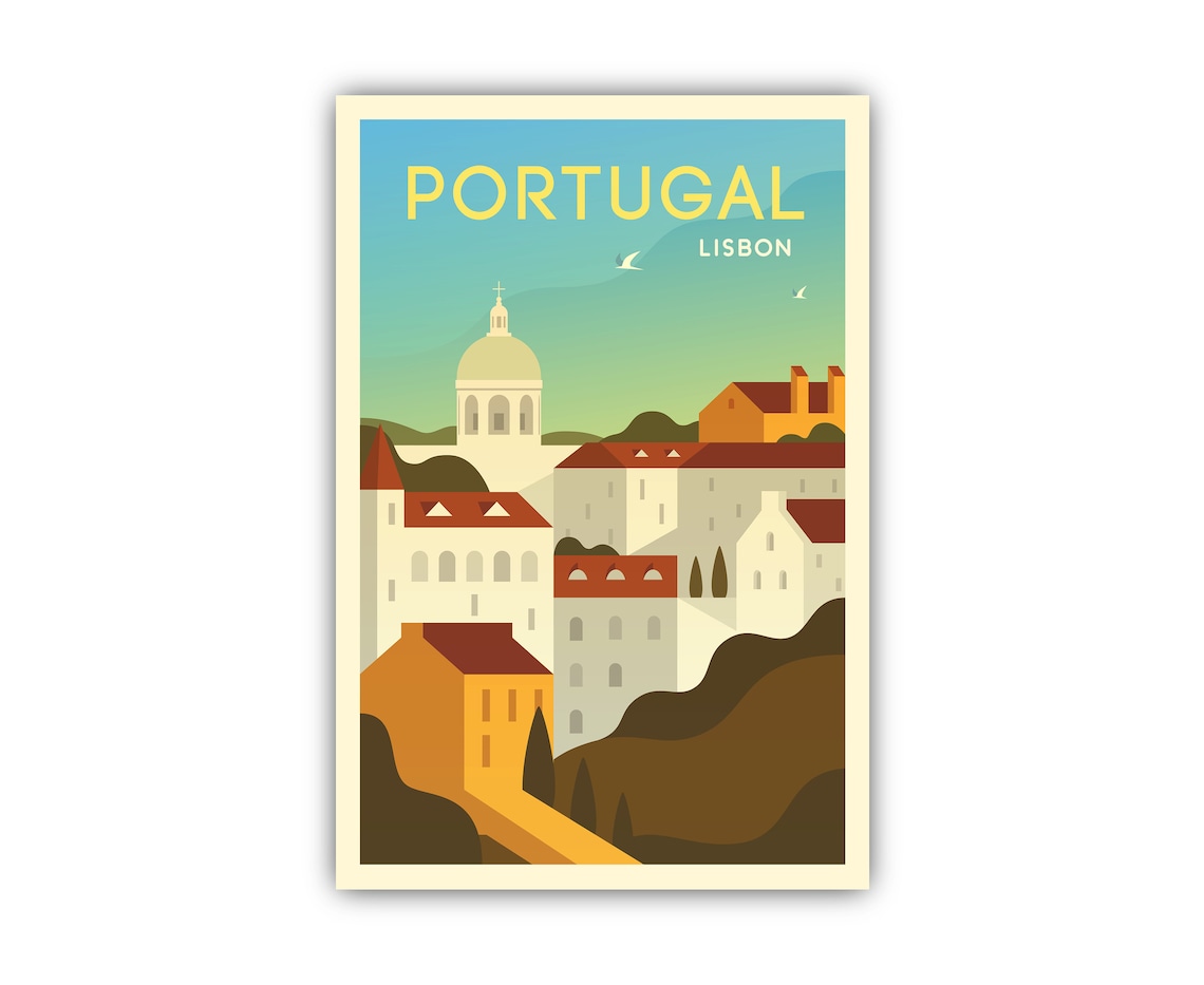 Retro Style Travel Poster Portugal Lisbon Vintage Rustic - Etsy