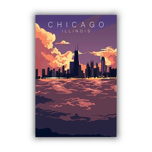 Retro Style Travel Poster, Chicago Vintage Rustic Poster Print, Home ...