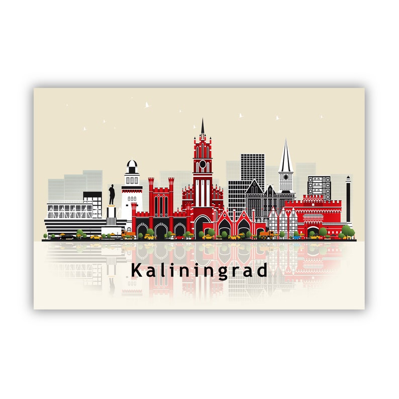KALININGRAD RUSSIA Illustration Skyline Poster, Modern Skyline ...