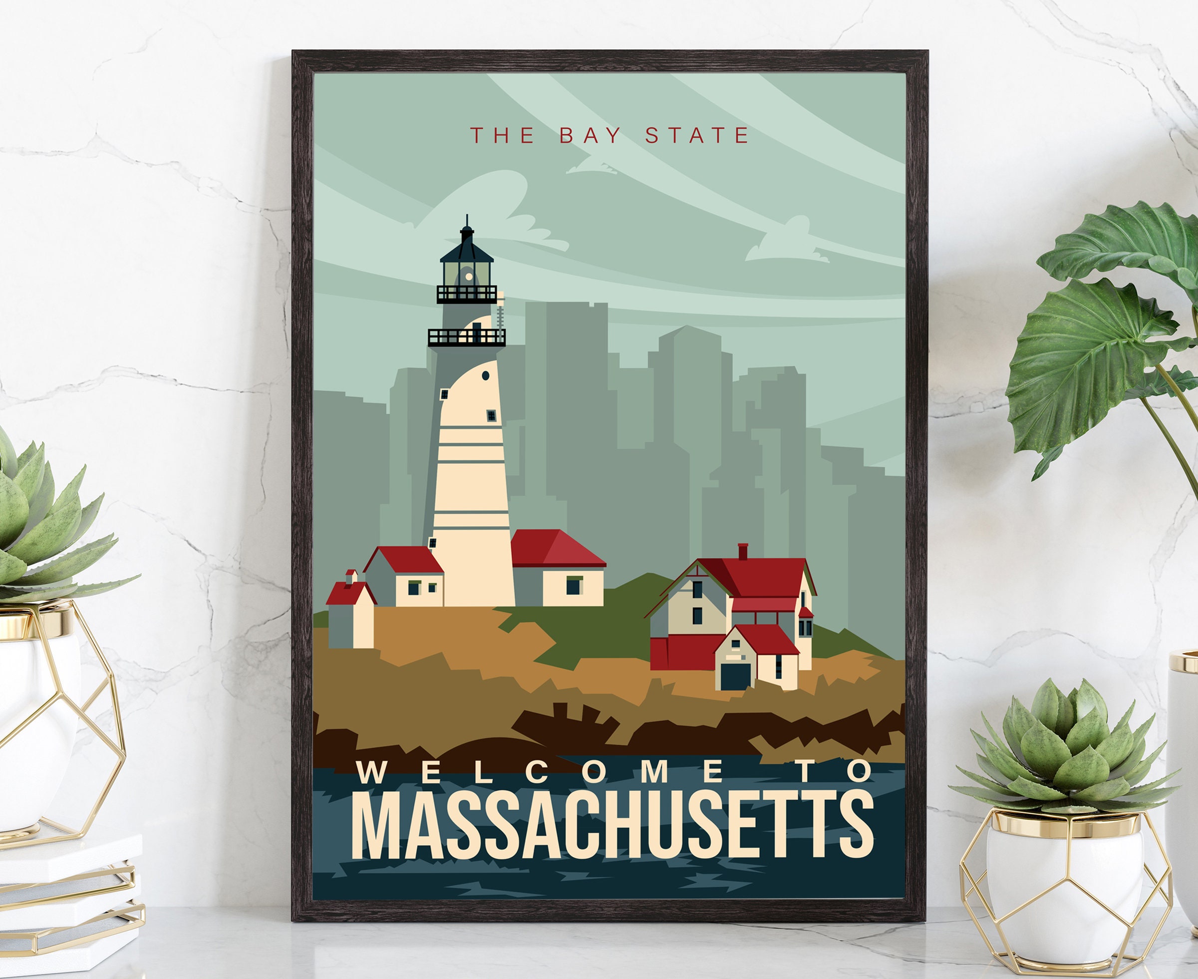 MASSACHUSETTS Retro Style Travel Poster Massachusetts Vintage - Etsy