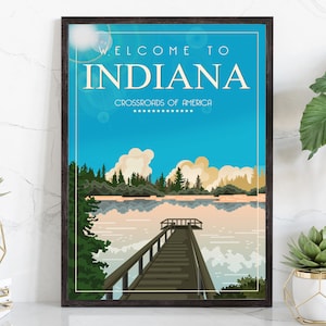 INDIANA Retro Style Travel Poster, Indiana Vintage Rustic Poster, Home ...