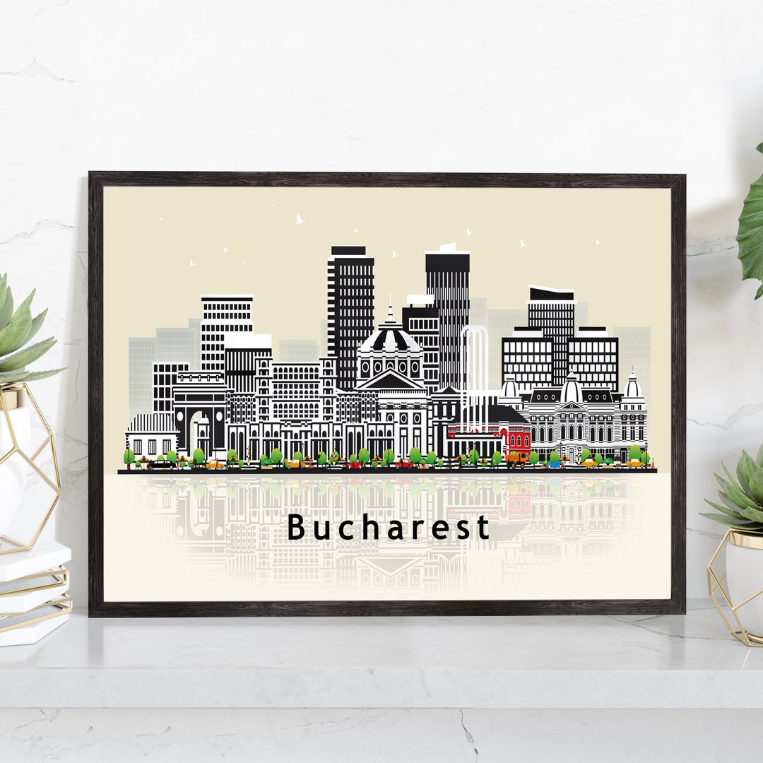 BUCHAREST ROMANIA Illustration Skyline Poster, Modern Skyline Cityscape ...