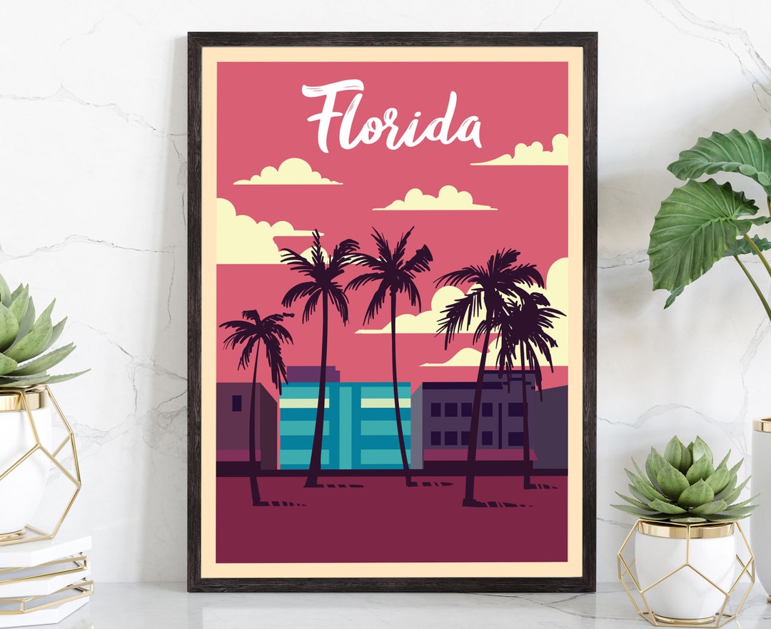 Retro Style Travel Poster, Florida Vintage Rustic Poster Print, Home ...
