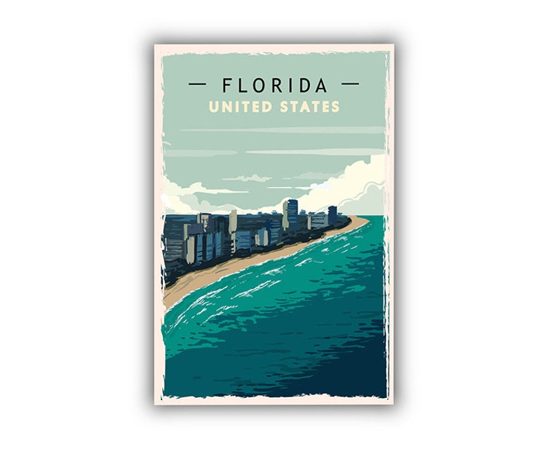 Retro Style Travel Poster Florida Vintage Rustic Poster | Etsy