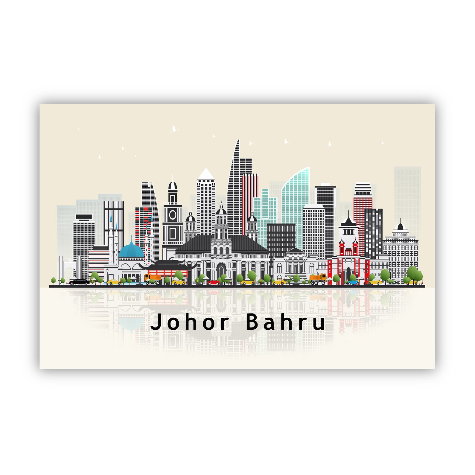 JOHOR BAHRU Illustration Skyline Poster, Modern Skyline Cityscape ...
